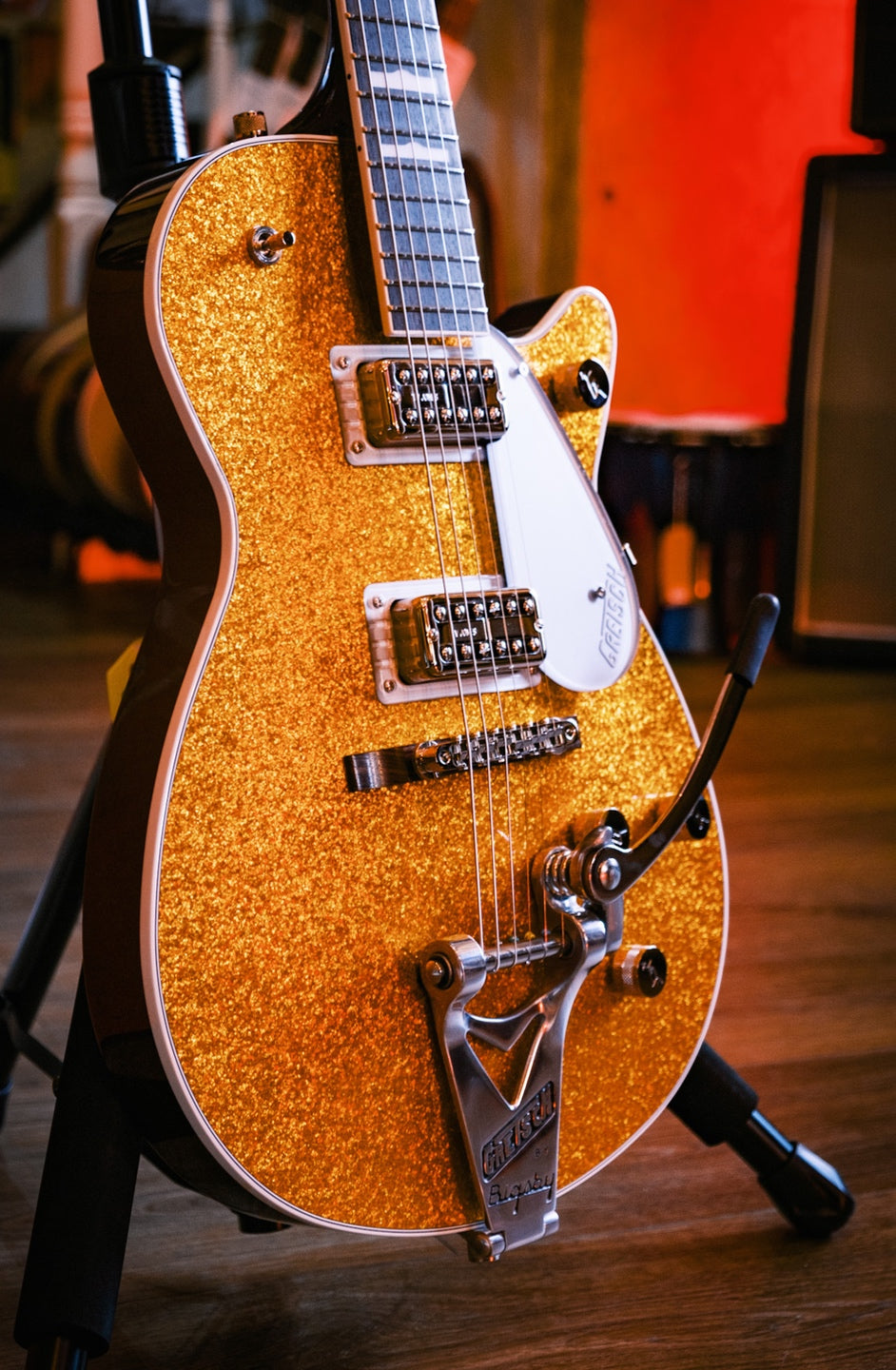 Gretsch G6129T-89 Vintage Select Sparkle Jet Gold Sparkle – Music Bros. Ltd